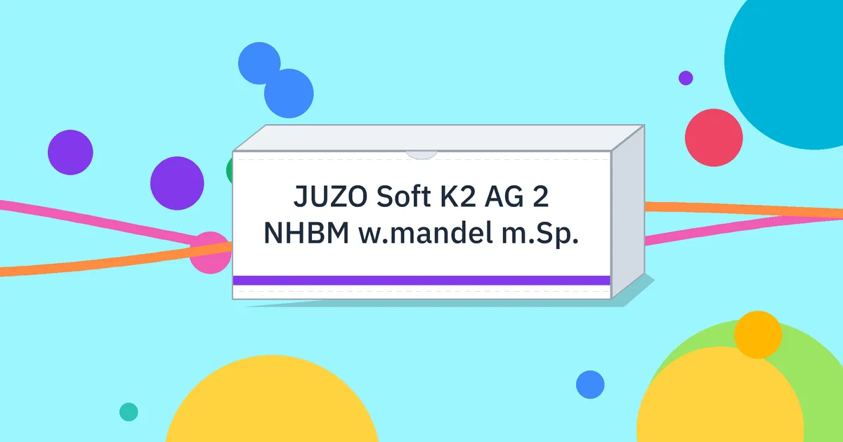 Symbolbild: Packung mit der Aufschrift JUZO Soft K2 AG 2 NHBM w.mandel m.Sp. (PZN 15018572) – Verfügbarkeit und Bezug in Apotheken in Frankfurt am Main