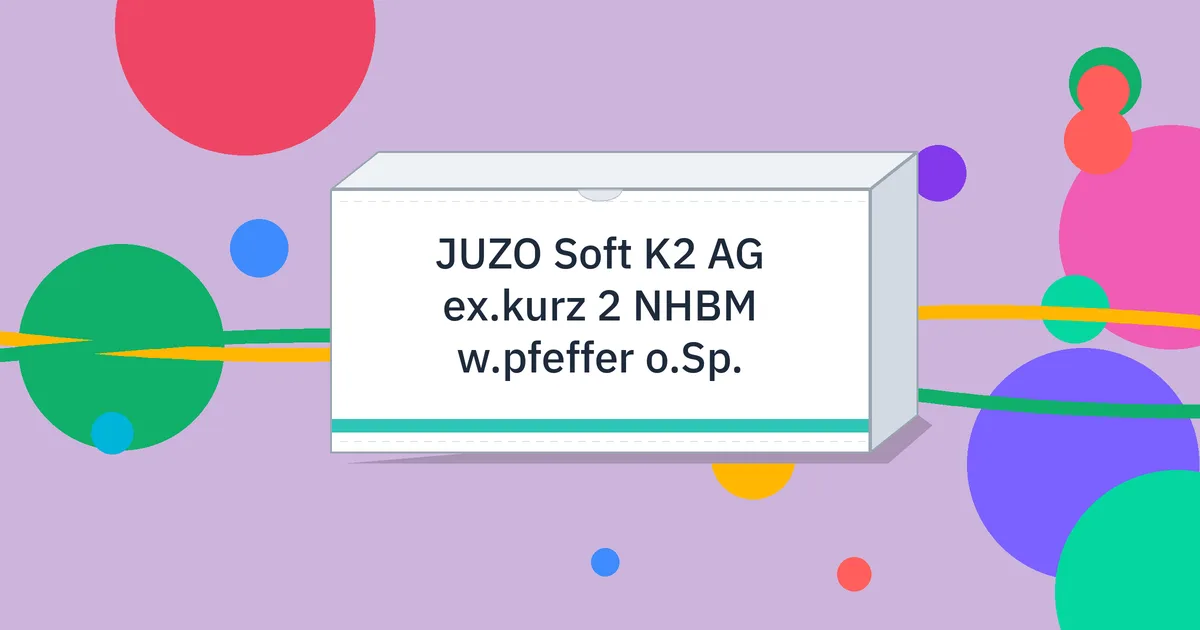 Symbolbild: Packung mit der Aufschrift JUZO Soft K2 AG ex.kurz 2 NHBM w.pfeffer o.Sp. (PZN 15021769) – Verfügbarkeit und Bezug in Apotheken in Frankfurt am Main