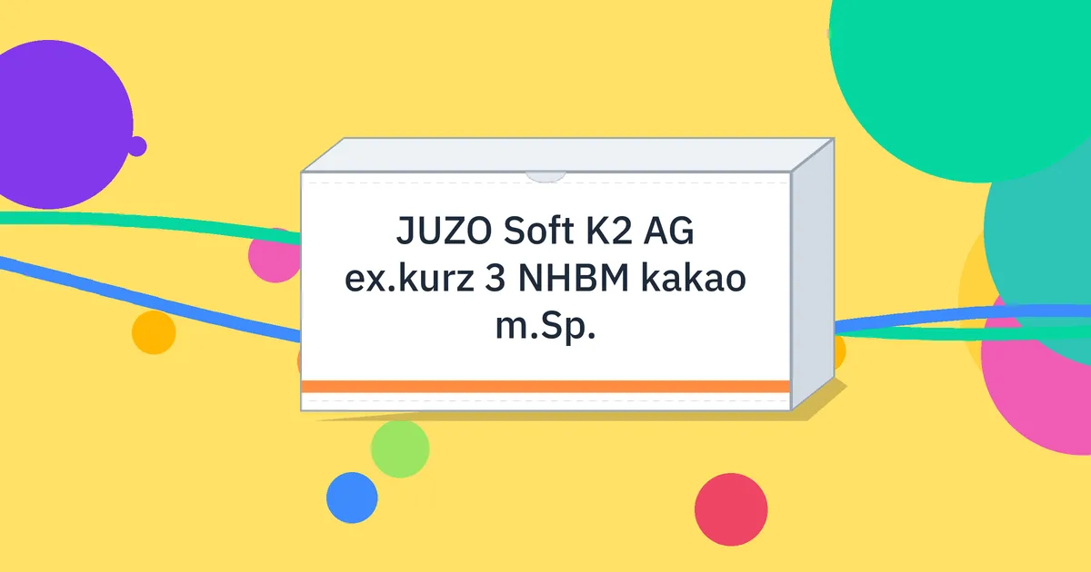 Symbolbild: Packung mit der Aufschrift JUZO Soft K2 AG ex.kurz 3 NHBM kakao m.Sp. (PZN 15021930) – Verfügbarkeit und Bezug in Apotheken in Frankfurt am Main