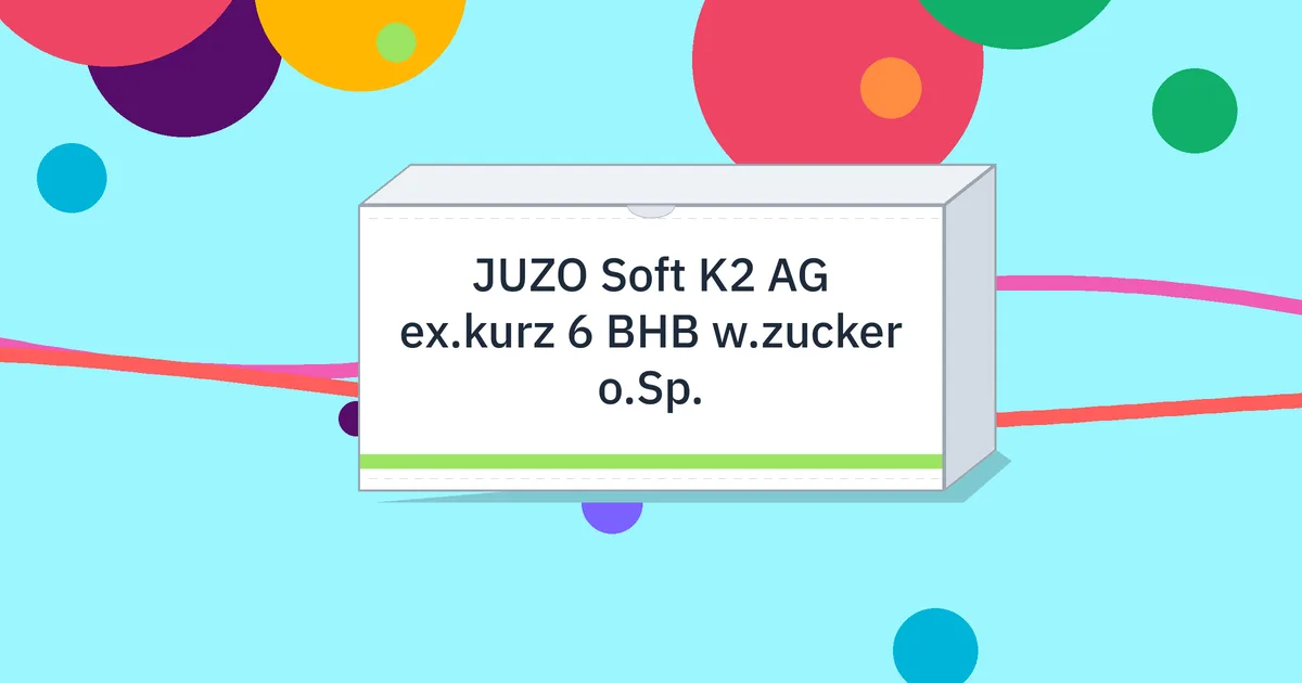 Symbolbild: Packung mit der Aufschrift JUZO Soft K2 AG ex.kurz 6 BHB w.zucker o.Sp. (PZN 14843802) – Verfügbarkeit und Bezug in Apotheken in Frankfurt am Main