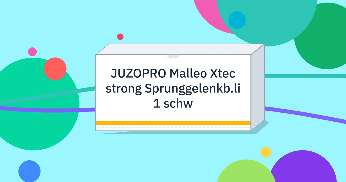 Symbolbild: Packung mit der Aufschrift JUZOPRO Malleo Xtec strong Sprunggelenkb.li 1 schw (PZN 19074082) – Verfügbarkeit und Bezug in Apotheken in Frankfurt am Main