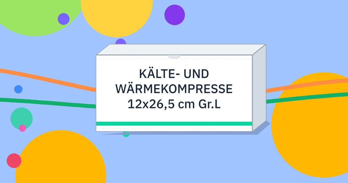 Symbolbild: Packung mit der Aufschrift KÄLTE- UND WÄRMEKOMPRESSE 12x26,5 cm Gr.L (PZN 19268975) – Verfügbarkeit und Bezug in Apotheken in Frankfurt am Main
