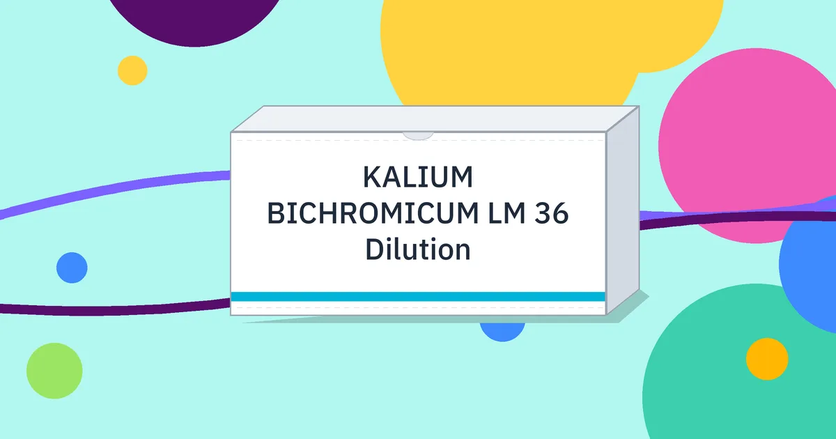 Symbolbild: Packung mit der Aufschrift KALIUM BICHROMICUM LM 36 Dilution (PZN 12917666) – Verfügbarkeit und Bezug in Apotheken in Frankfurt am Main