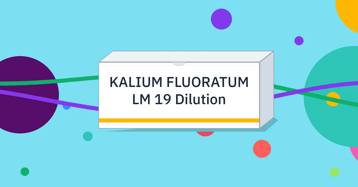 Symbolbild: Packung mit der Aufschrift KALIUM FLUORATUM LM 19 Dilution (PZN 12921596) – Verfügbarkeit und Bezug in Apotheken in Frankfurt am Main