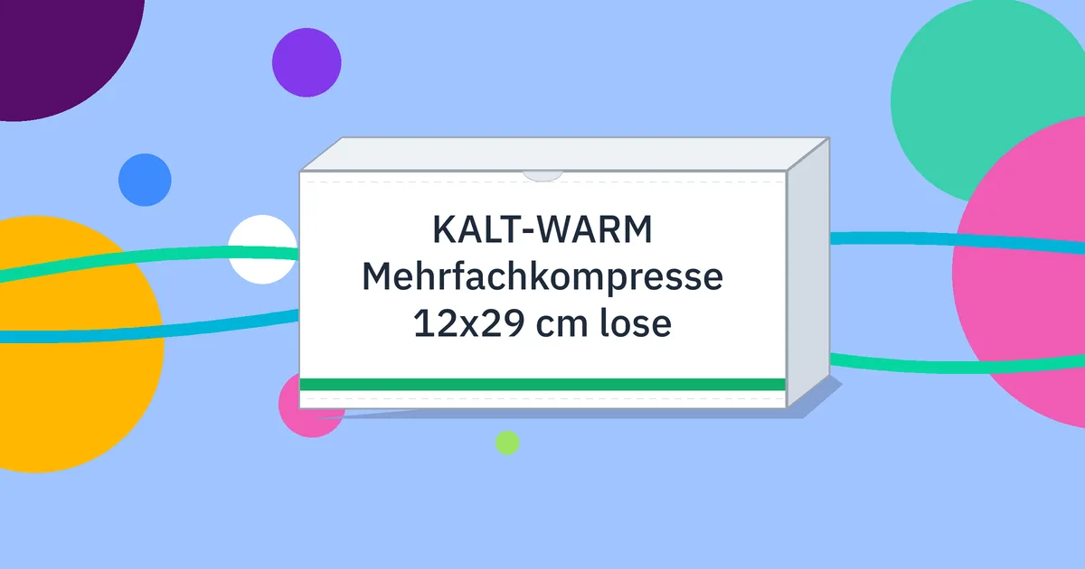 Symbolbild: Packung mit der Aufschrift KALT-WARM Mehrfachkompresse 12x29 cm lose (PZN 03645111) – Verfügbarkeit und Bezug in Apotheken in Frankfurt am Main