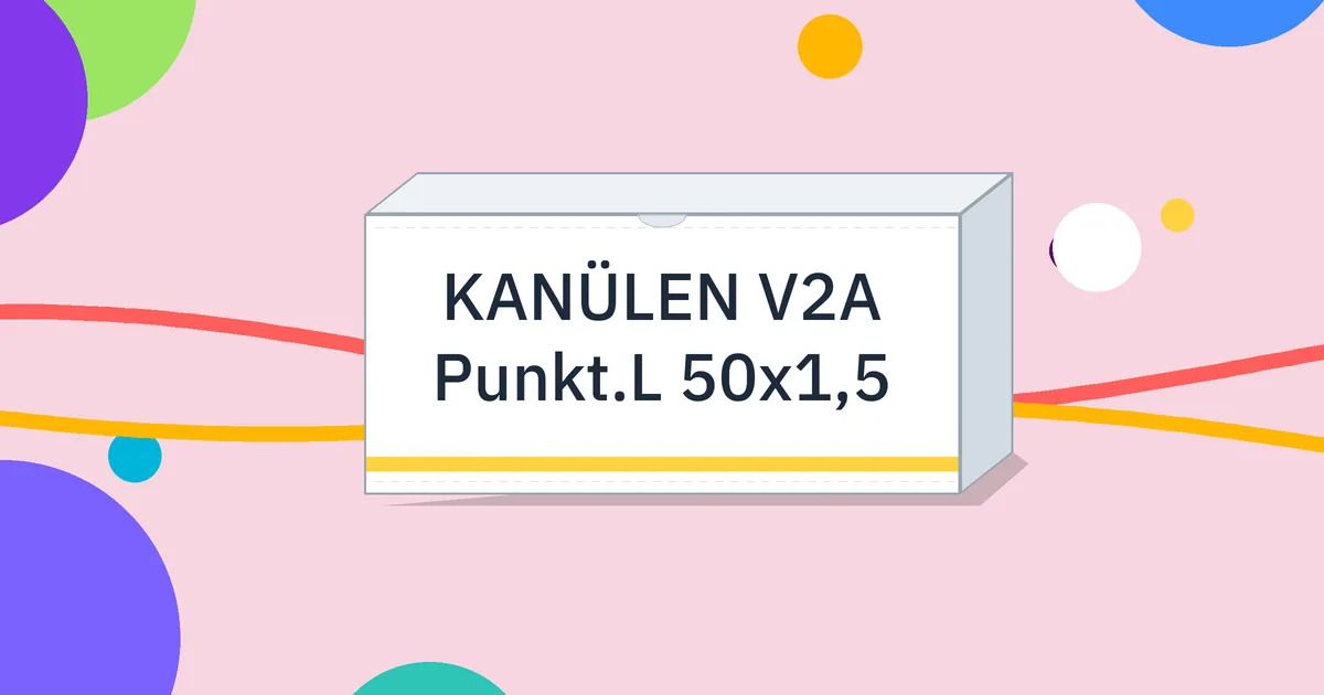 Symbolbild: Packung mit der Aufschrift KANÜLEN V2A Punkt.L 50x1,5 (PZN 02439875) – Verfügbarkeit und Bezug in Apotheken in Frankfurt am Main