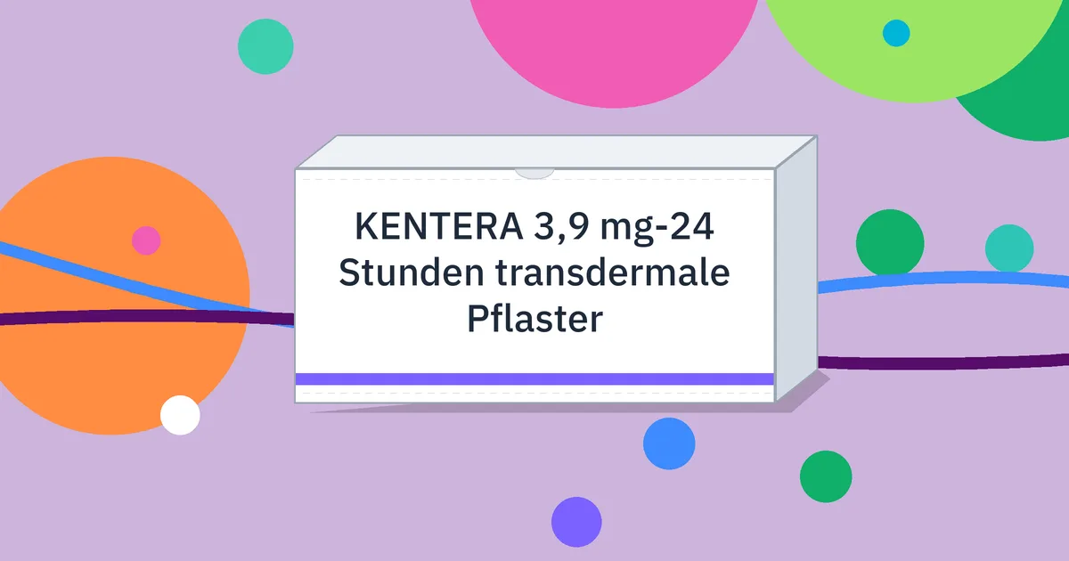 Symbolbild: Packung mit der Aufschrift KENTERA 3,9 mg-24 Stunden transdermale Pflaster (PZN 20168836) – Verfügbarkeit und Bezug in Apotheken in Frankfurt am Main