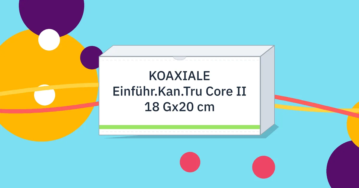 Symbolbild: Packung mit der Aufschrift KOAXIALE Einführ.Kan.Tru Core II 18 Gx20 cm (PZN 02294750) – Verfügbarkeit und Bezug in Apotheken in Frankfurt am Main