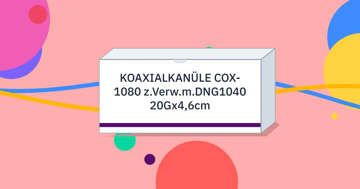 Symbolbild: Packung mit der Aufschrift KOAXIALKANÜLE COX-1080 z.Verw.m.DNG1040 20Gx4,6cm (PZN 00284552) – Verfügbarkeit und Bezug in Apotheken in Frankfurt am Main