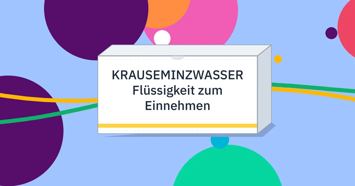 Symbolbild: Packung mit der Aufschrift KRAUSEMINZWASSER Flüssigkeit zum Einnehmen (PZN 15401118) – Verfügbarkeit und Bezug in Apotheken in Frankfurt am Main