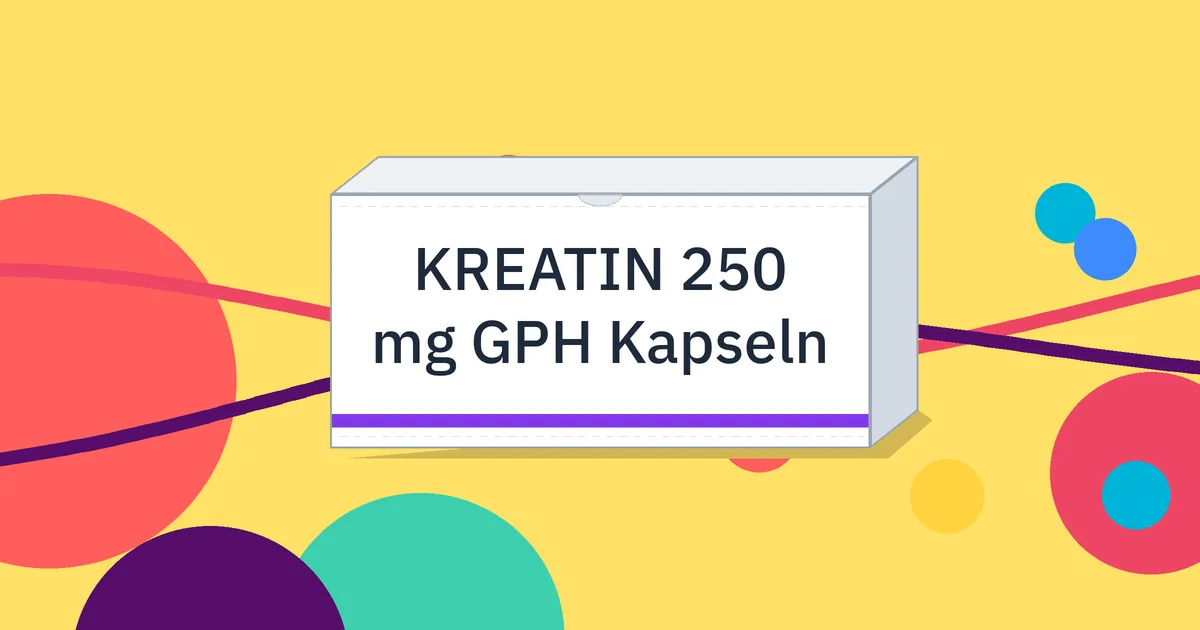 Symbolbild: Packung mit der Aufschrift KREATIN 250 mg GPH Kapseln (PZN 02469793) – Verfügbarkeit und Bezug in Apotheken in Frankfurt am Main
