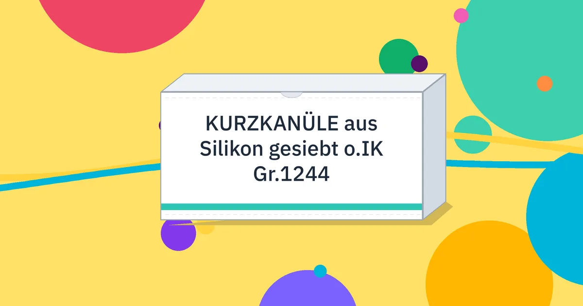 Symbolbild: Packung mit der Aufschrift KURZKANÜLE aus Silikon gesiebt o.IK Gr.1244 (PZN 06995685) – Verfügbarkeit und Bezug in Apotheken in Frankfurt am Main