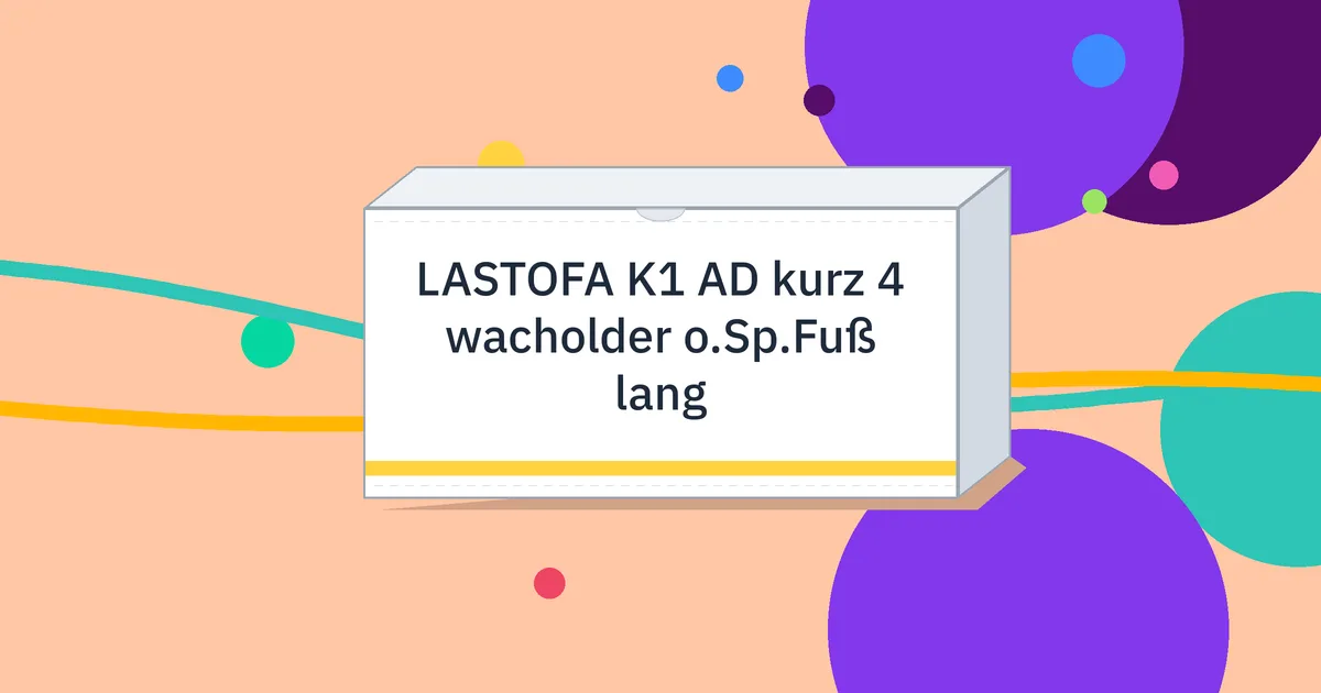 Symbolbild: Packung mit der Aufschrift LASTOFA K1 AD kurz 4 wacholder o.Sp.Fuß lang (PZN 14146641) – Verfügbarkeit und Bezug in Apotheken in Frankfurt am Main