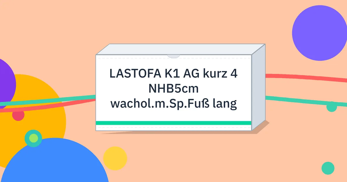 Symbolbild: Packung mit der Aufschrift LASTOFA K1 AG kurz 4 NHB5cm wachol.m.Sp.Fuß lang (PZN 13792267) – Verfügbarkeit und Bezug in Apotheken in Frankfurt am Main