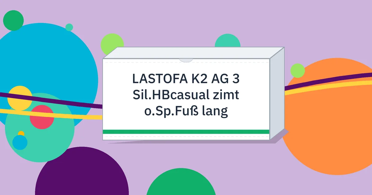 Symbolbild: Packung mit der Aufschrift LASTOFA K2 AG 3 Sil.HBcasual zimt o.Sp.Fuß lang (PZN 14149680) – Verfügbarkeit und Bezug in Apotheken in Frankfurt am Main