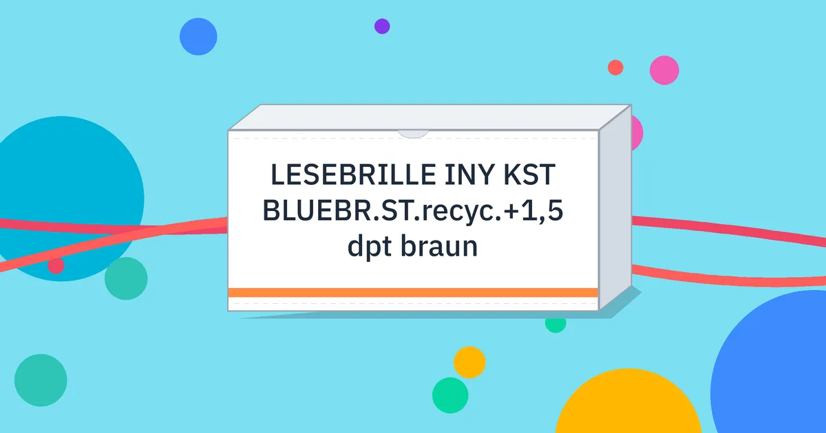 Symbolbild: Packung mit der Aufschrift LESEBRILLE INY KST BLUEBR.ST.recyc.+1,5 dpt braun (PZN 19928041) – Verfügbarkeit und Bezug in Apotheken in Frankfurt am Main