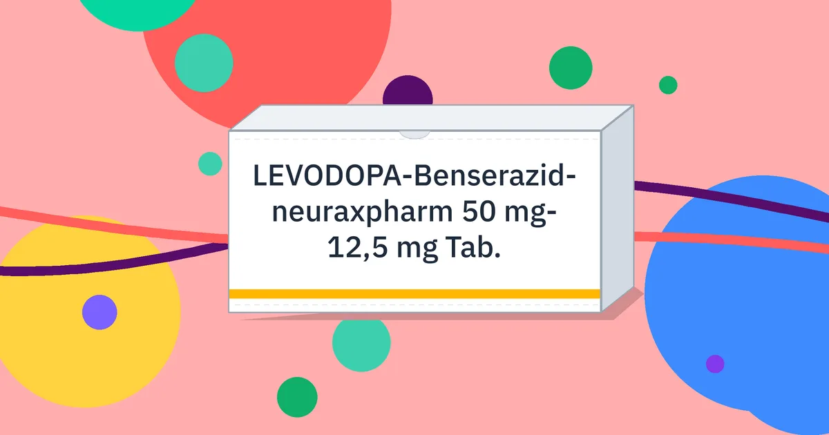 Symbolbild: Packung mit der Aufschrift LEVODOPA-Benserazid-neuraxpharm 50 mg-12,5 mg Tab. (PZN 09467627) – Verfügbarkeit und Bezug in Apotheken in Frankfurt am Main