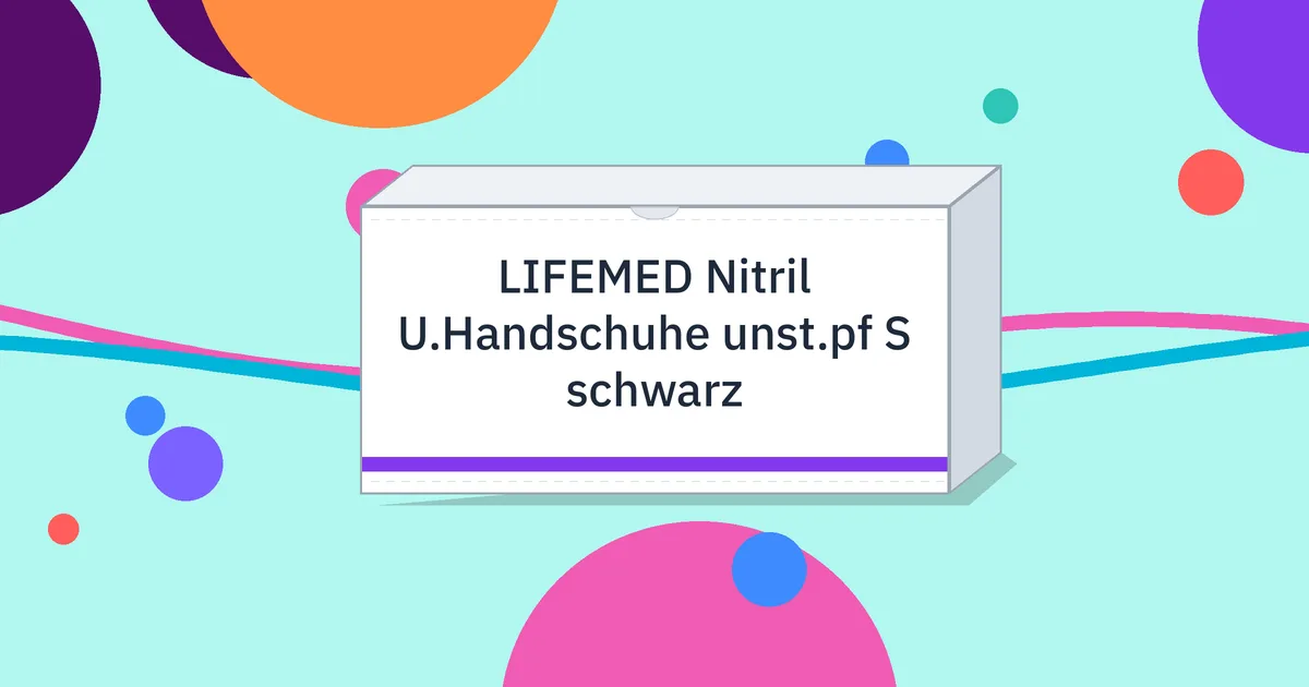 Symbolbild: Packung mit der Aufschrift LIFEMED Nitril U.Handschuhe unst.pf S schwarz (PZN 19357503) – Verfügbarkeit und Bezug in Apotheken in Frankfurt am Main