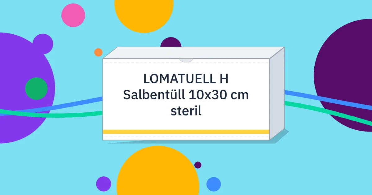 Symbolbild: Packung mit der Aufschrift LOMATUELL H Salbentüll 10x30 cm steril (PZN 15824126) – Verfügbarkeit und Bezug in Apotheken in Frankfurt am Main