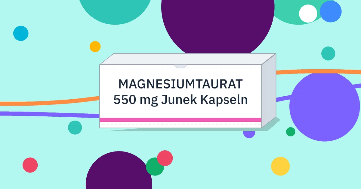 Symbolbild: Packung mit der Aufschrift MAGNESIUMTAURAT 550 mg Junek Kapseln (PZN 18310899) – Verfügbarkeit und Bezug in Apotheken in Frankfurt am Main