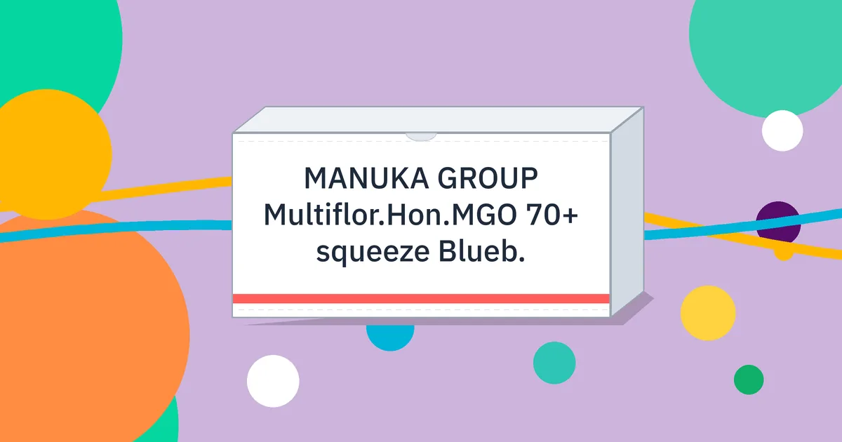 Symbolbild: Packung mit der Aufschrift MANUKA GROUP Multiflor.Hon.MGO 70+ squeeze Blueb. (PZN 18244932) – Verfügbarkeit und Bezug in Apotheken in Frankfurt am Main