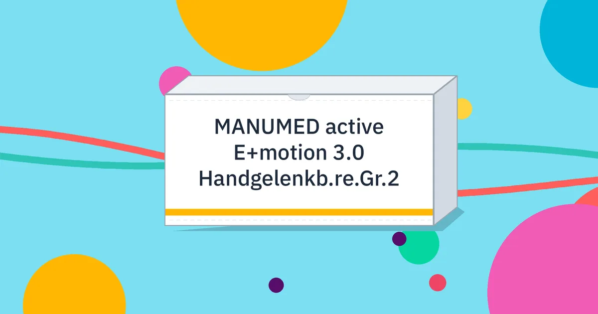 Symbolbild: Packung mit der Aufschrift MANUMED active E+motion 3.0 Handgelenkb.re.Gr.2 (PZN 19369742) – Verfügbarkeit und Bezug in Apotheken in Frankfurt am Main