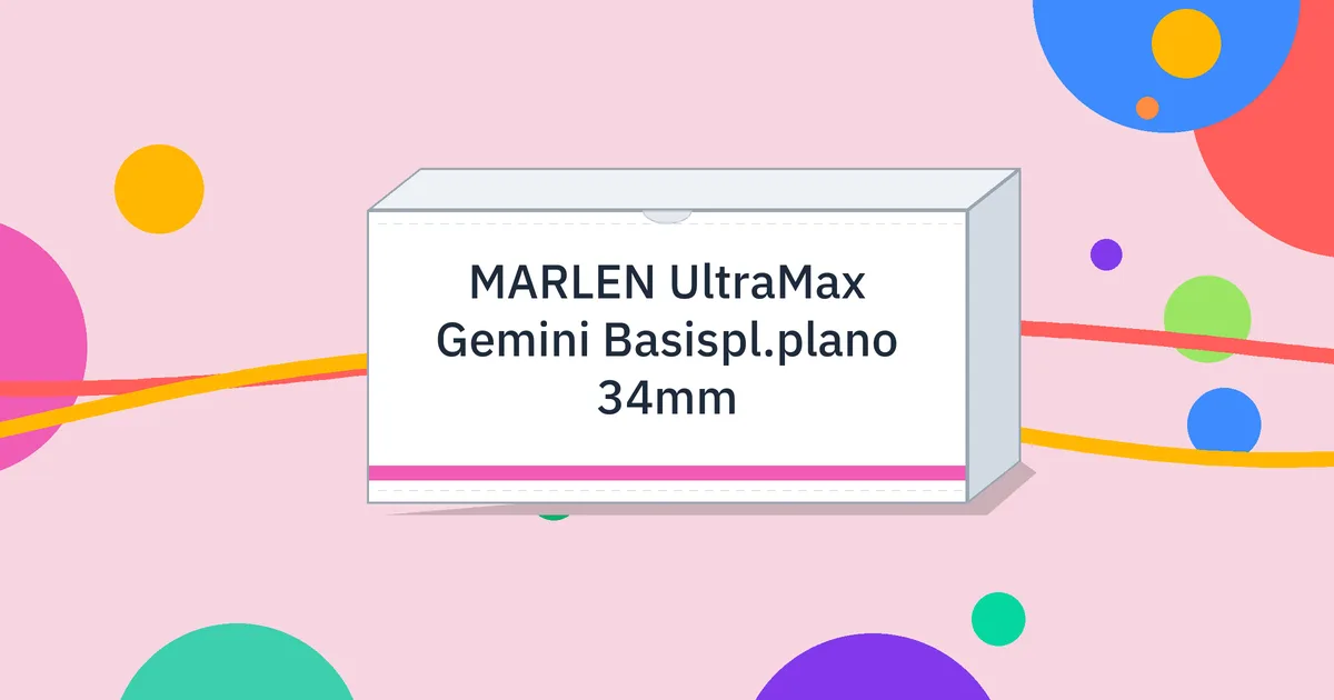 Symbolbild: Packung mit der Aufschrift MARLEN UltraMax Gemini Basispl.plano 34mm (PZN 00600958) – Verfügbarkeit und Bezug in Apotheken in Frankfurt am Main