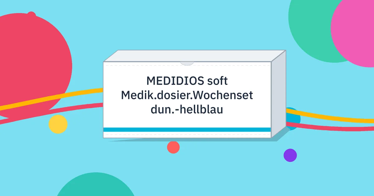 Symbolbild: Packung mit der Aufschrift MEDIDIOS soft Medik.dosier.Wochenset dun.-hellblau (PZN 14217016) – Verfügbarkeit und Bezug in Apotheken in Frankfurt am Main