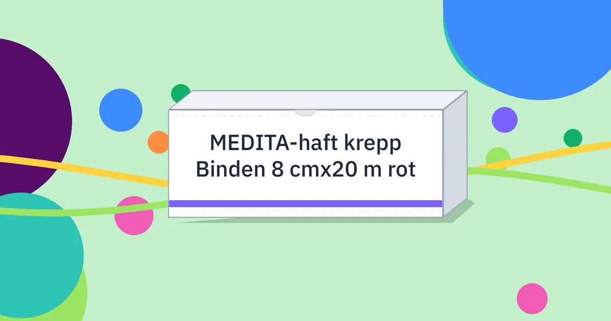 Symbolbild: Packung mit der Aufschrift MEDITA-haft krepp Binden 8 cmx20 m rot (PZN 19451946) – Verfügbarkeit und Bezug in Apotheken in Frankfurt am Main