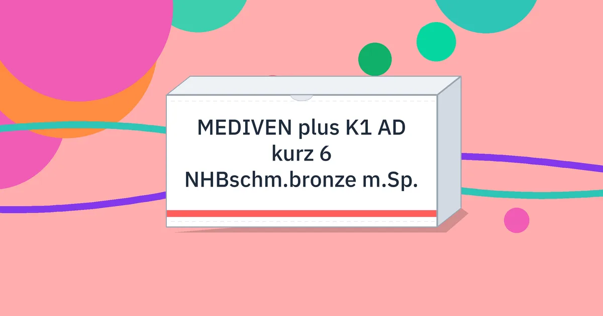Symbolbild: Packung mit der Aufschrift MEDIVEN plus K1 AD kurz 6 NHBschm.bronze m.Sp. (PZN 15899704) – Verfügbarkeit und Bezug in Apotheken in Frankfurt am Main