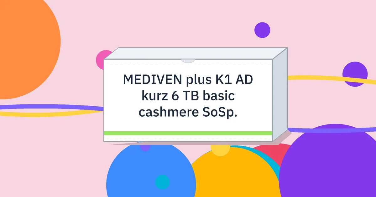 Symbolbild: Packung mit der Aufschrift MEDIVEN plus K1 AD kurz 6 TB basic cashmere SoSp. (PZN 15045439) – Verfügbarkeit und Bezug in Apotheken in Frankfurt am Main