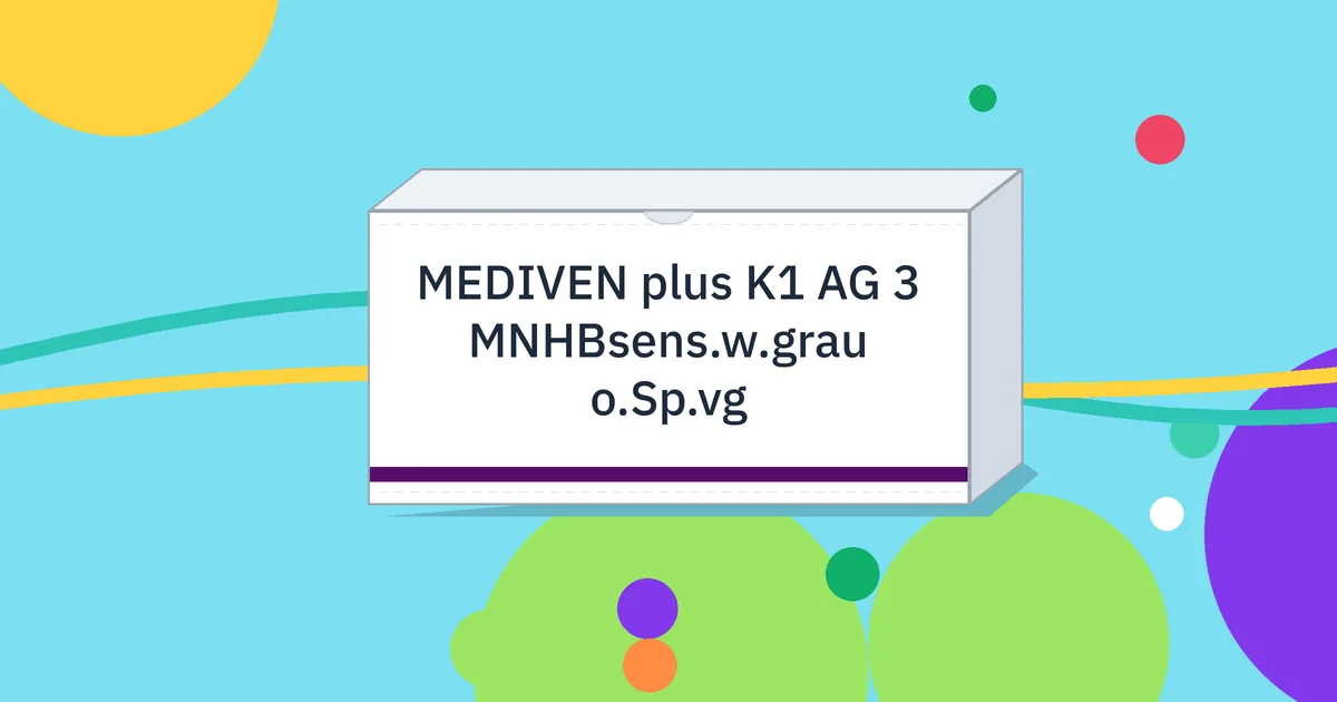 Symbolbild: Packung mit der Aufschrift MEDIVEN plus K1 AG 3 MNHBsens.w.grau o.Sp.vg (PZN 18941163) – Verfügbarkeit und Bezug in Apotheken in Frankfurt am Main