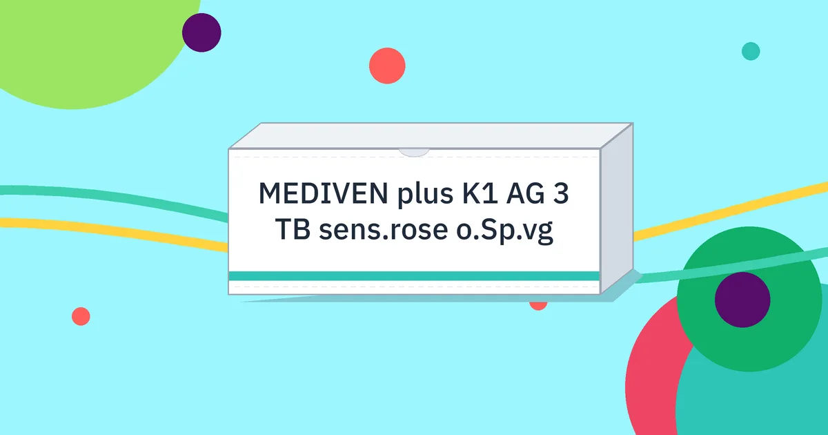 Symbolbild: Packung mit der Aufschrift MEDIVEN plus K1 AG 3 TB sens.rose o.Sp.vg (PZN 15063963) – Verfügbarkeit und Bezug in Apotheken in Frankfurt am Main