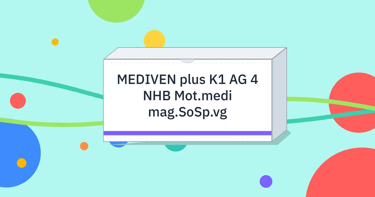 Symbolbild: Packung mit der Aufschrift MEDIVEN plus K1 AG 4 NHB Mot.medi mag.SoSp.vg (PZN 15915811) – Verfügbarkeit und Bezug in Apotheken in Frankfurt am Main