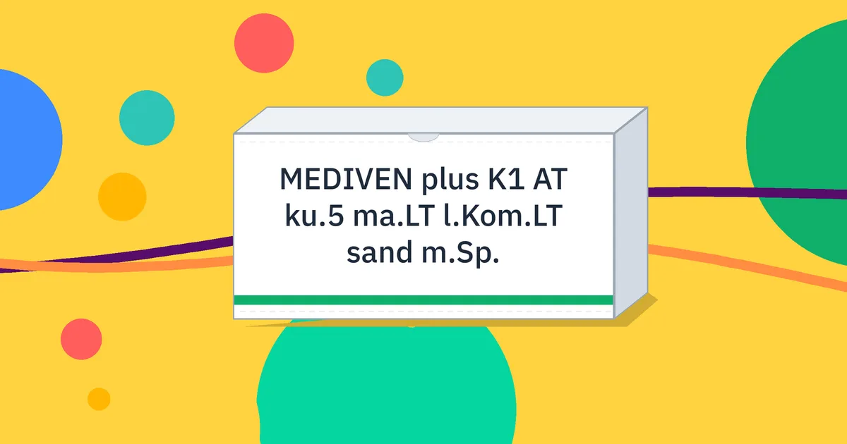 Symbolbild: Packung mit der Aufschrift MEDIVEN plus K1 AT ku.5 ma.LT l.Kom.LT sand m.Sp. (PZN 18943848) – Verfügbarkeit und Bezug in Apotheken in Frankfurt am Main
