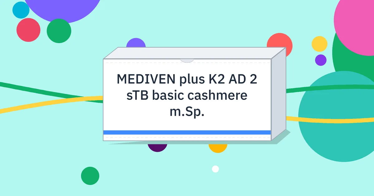 Symbolbild: Packung mit der Aufschrift MEDIVEN plus K2 AD 2 sTB basic cashmere m.Sp. (PZN 15095526) – Verfügbarkeit und Bezug in Apotheken in Frankfurt am Main