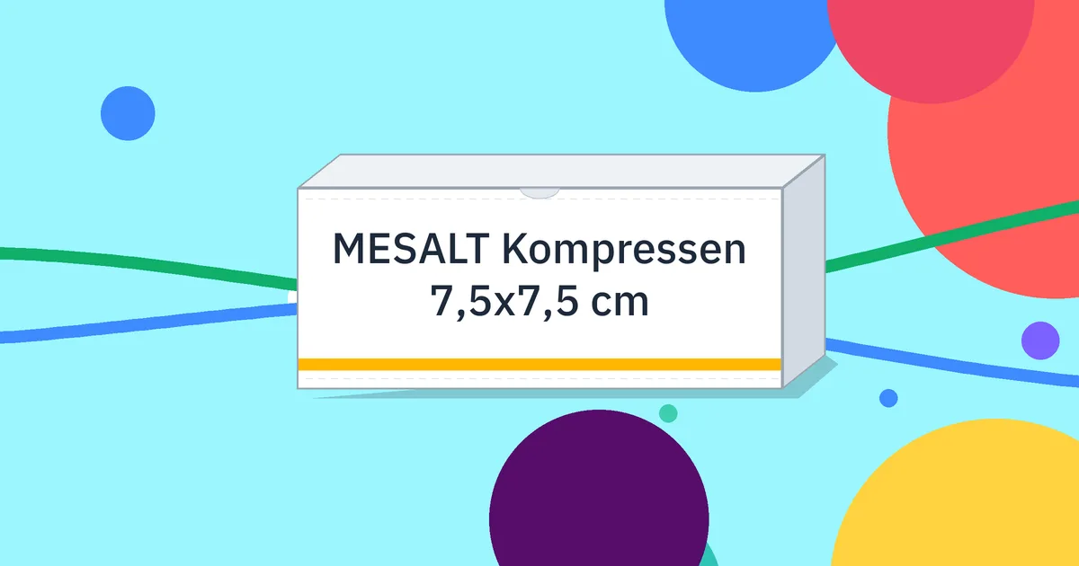 Symbolbild: Packung mit der Aufschrift MESALT Kompressen 7,5x7,5 cm (PZN 05958883) – Verfügbarkeit und Bezug in Apotheken in Frankfurt am Main