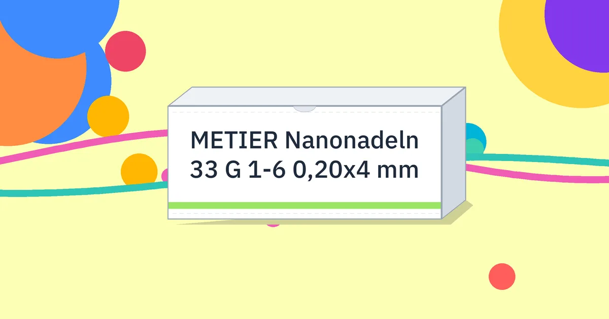 Symbolbild: Packung mit der Aufschrift METIER Nanonadeln 33 G 1-6 0,20x4 mm (PZN 18788997) – Verfügbarkeit und Bezug in Apotheken in Frankfurt am Main