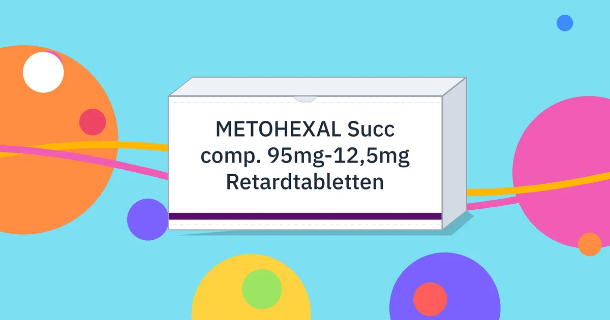 Symbolbild: Packung mit der Aufschrift METOHEXAL Succ comp. 95mg-12,5mg Retardtabletten (PZN 04162917) – Verfügbarkeit und Bezug in Apotheken in Frankfurt am Main