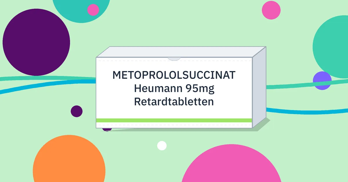 Symbolbild: Packung mit der Aufschrift METOPROLOLSUCCINAT Heumann 95mg Retardtabletten (PZN 00223846) – Verfügbarkeit und Bezug in Apotheken in Frankfurt am Main
