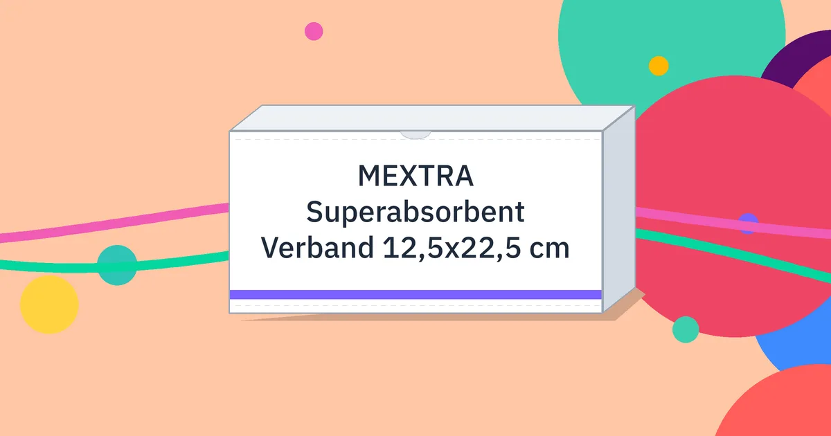Symbolbild: Packung mit der Aufschrift MEXTRA Superabsorbent Verband 12,5x22,5 cm (PZN 20546451) – Verfügbarkeit und Bezug in Apotheken in Frankfurt am Main