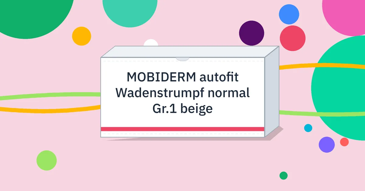 Symbolbild: Packung mit der Aufschrift MOBIDERM autofit Wadenstrumpf normal Gr.1 beige (PZN 13969903) – Verfügbarkeit und Bezug in Apotheken in Frankfurt am Main