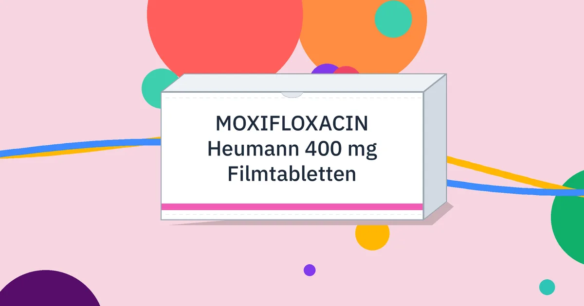 Symbolbild: Packung mit der Aufschrift MOXIFLOXACIN Heumann 400 mg Filmtabletten (PZN 16197832) – Verfügbarkeit und Bezug in Apotheken in Frankfurt am Main
