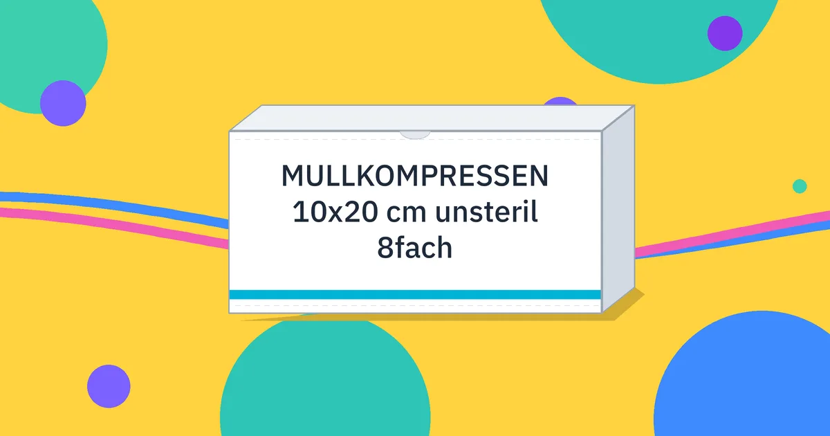 Symbolbild: Packung mit der Aufschrift MULLKOMPRESSEN 10x20 cm unsteril 8fach (PZN 03391797) – Verfügbarkeit und Bezug in Apotheken in Frankfurt am Main