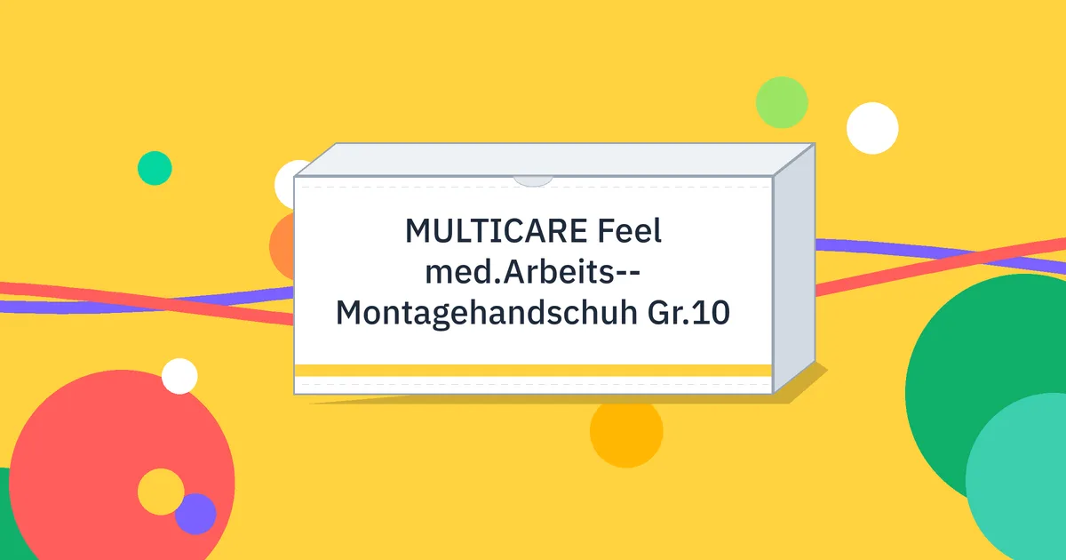 Symbolbild: Packung mit der Aufschrift MULTICARE Feel med.Arbeits--Montagehandschuh Gr.10 (PZN 18130795) – Verfügbarkeit und Bezug in Apotheken in Frankfurt am Main