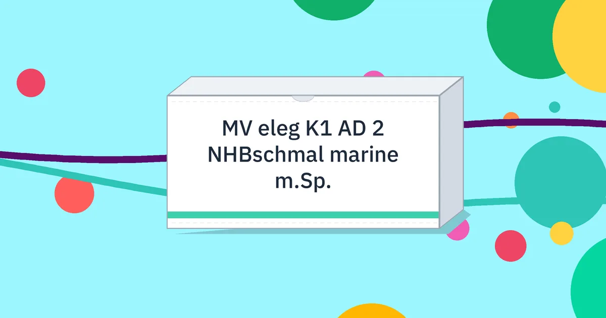 Symbolbild: Packung mit der Aufschrift MV eleg K1 AD 2 NHBschmal marine m.Sp. (PZN 15673986) – Verfügbarkeit und Bezug in Apotheken in Frankfurt am Main