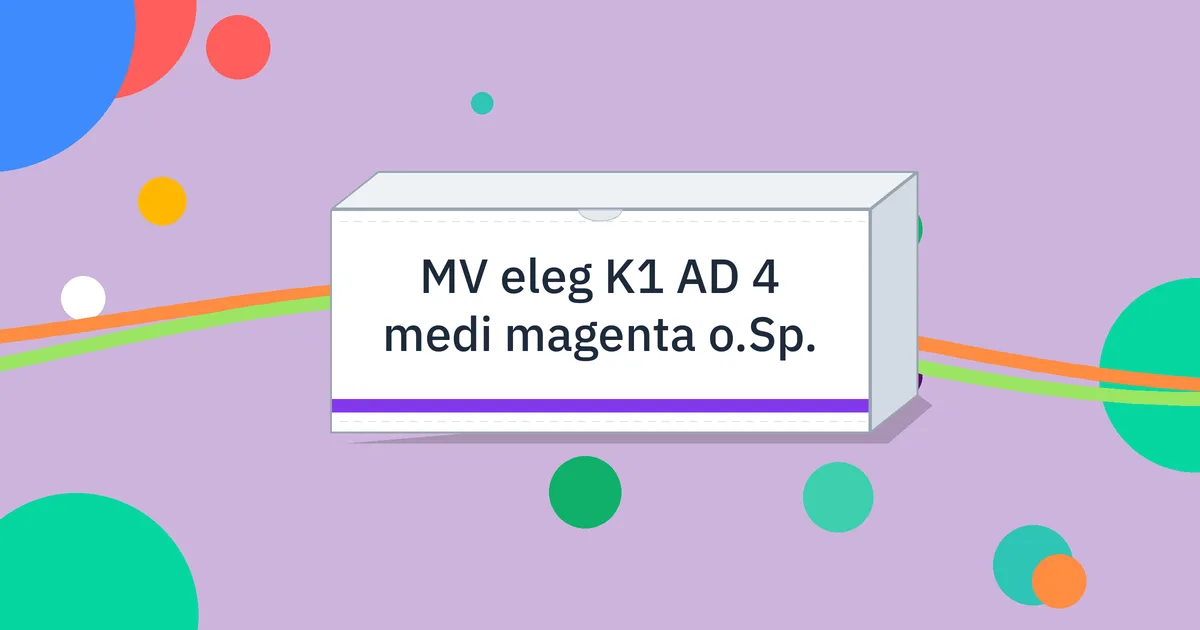 Symbolbild: Packung mit der Aufschrift MV eleg K1 AD 4 medi magenta o.Sp. (PZN 14618560) – Verfügbarkeit und Bezug in Apotheken in Frankfurt am Main