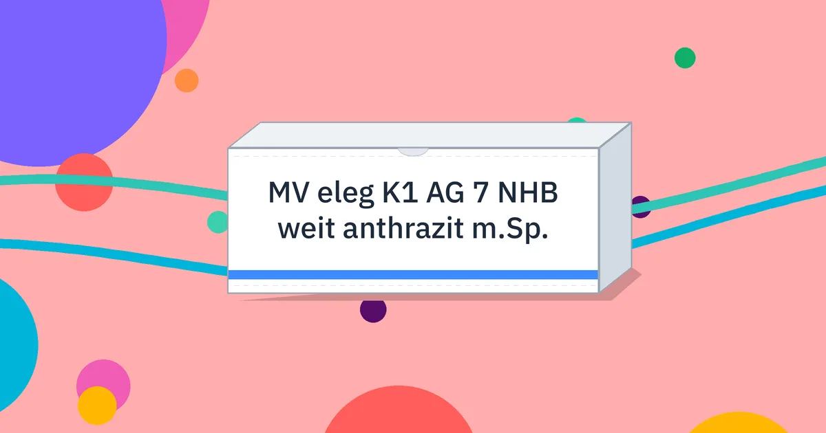 Symbolbild: Packung mit der Aufschrift MV eleg K1 AG 7 NHB weit anthrazit m.Sp. (PZN 15685564) – Verfügbarkeit und Bezug in Apotheken in Frankfurt am Main