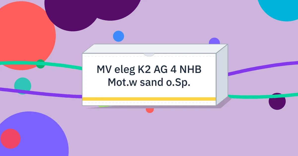 Symbolbild: Packung mit der Aufschrift MV eleg K2 AG 4 NHB Mot.w sand o.Sp. (PZN 18931354) – Verfügbarkeit und Bezug in Apotheken in Frankfurt am Main