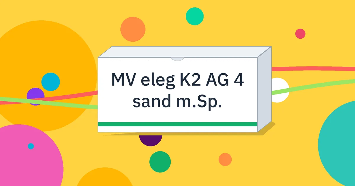 Symbolbild: Packung mit der Aufschrift MV eleg K2 AG 4 sand m.Sp. (PZN 18928375) – Verfügbarkeit und Bezug in Apotheken in Frankfurt am Main